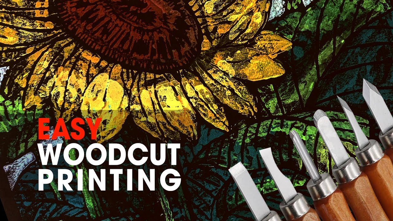 DIY Easy Woodcut printing painting tutorial - start to finish - YouTube