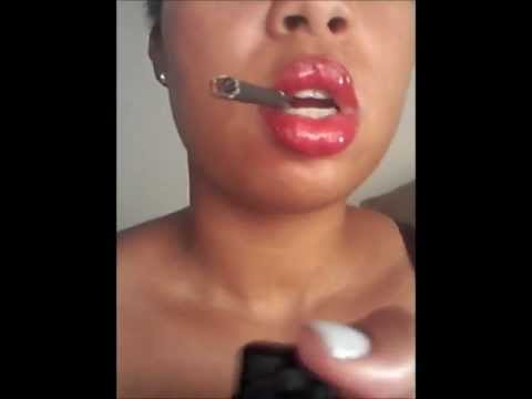 Super sensual red lips close up smoking....fetish
