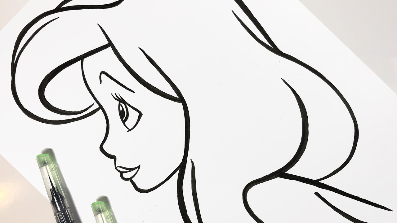 DRAWING DISNEY PRINCESS ARIEL - Line Art Satisfying - YouTube