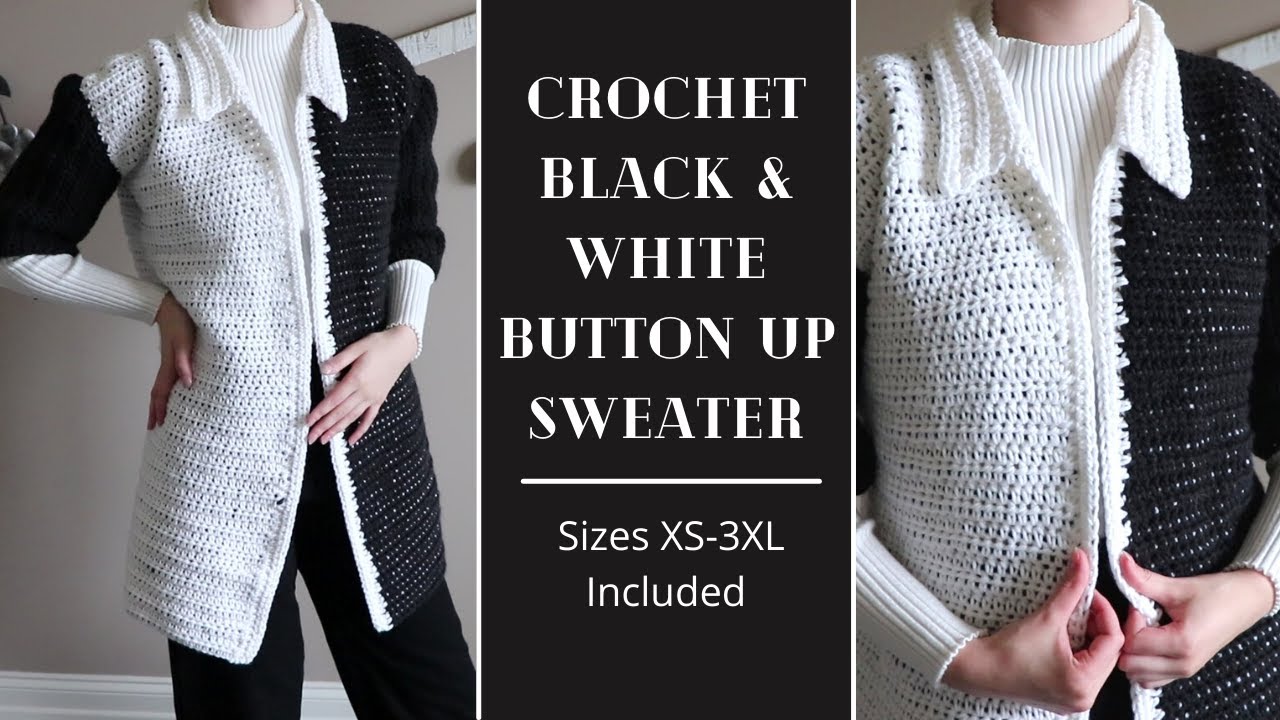 XS-3XL | Black And White Button Up Sweater | DIY Tutorial & Pattern ...