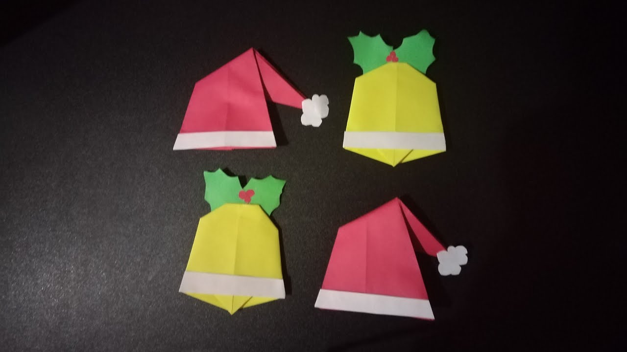 Campana navideña más gorro de santa 🧑‍🎄 Decoraciones 🎄 Origami - YouTube