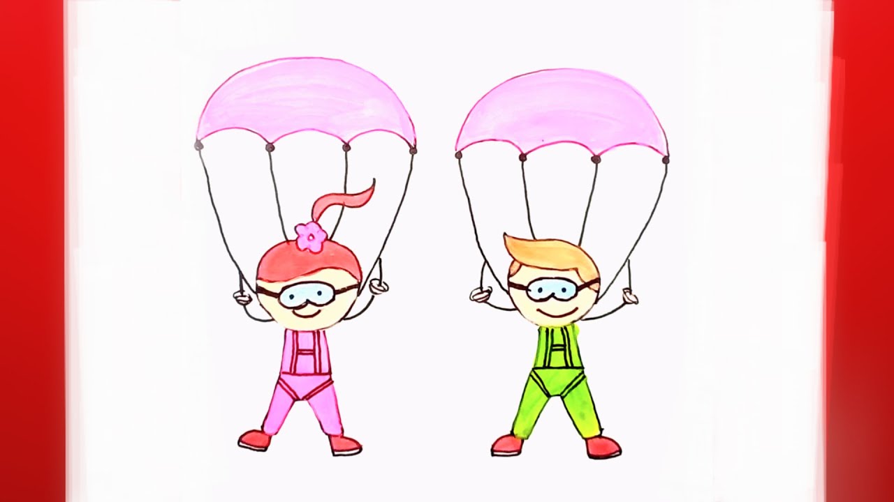 Parachute Drawing, Painting and coloringfor kids | how to draw ...