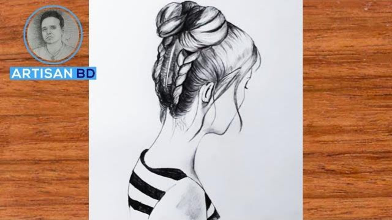how to draw a girl with a ponytail pencil sketch easy - YouTube