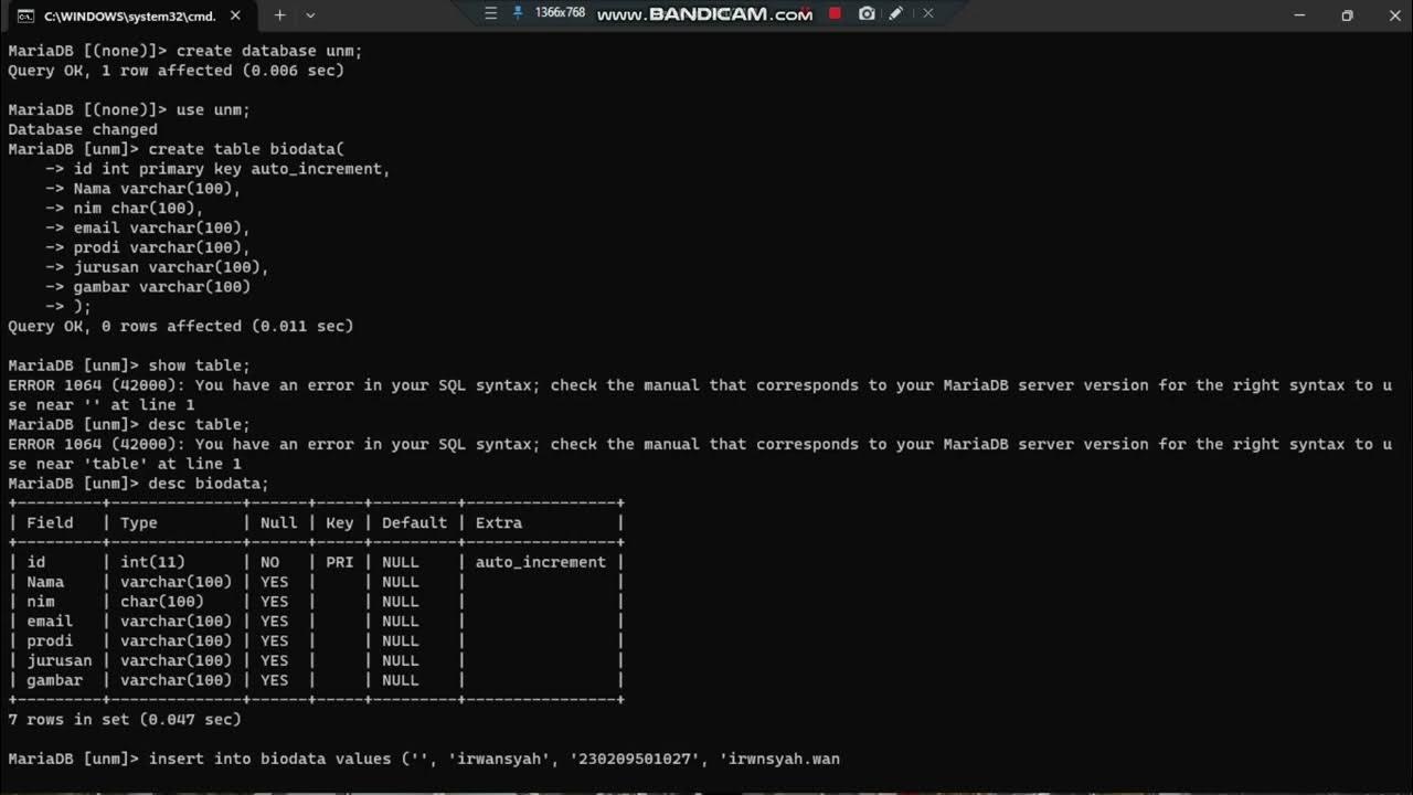 MEMBUAT DATABASE DENGAN MYSQL MENGGUNAKAN CMD | PRAKTIKUM | BASIS DATA - YouTube