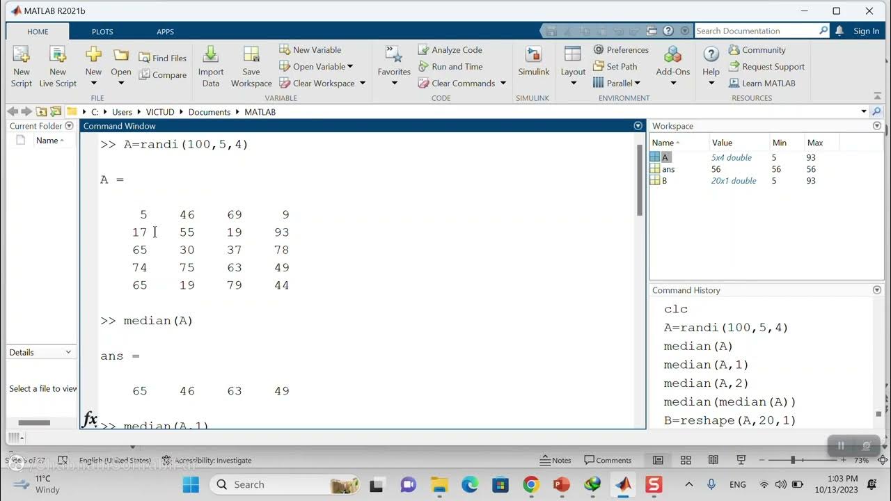 Matlab Sect 33 Calculating Mean Median And Standard Deviation Of Data In A Vector Part 3