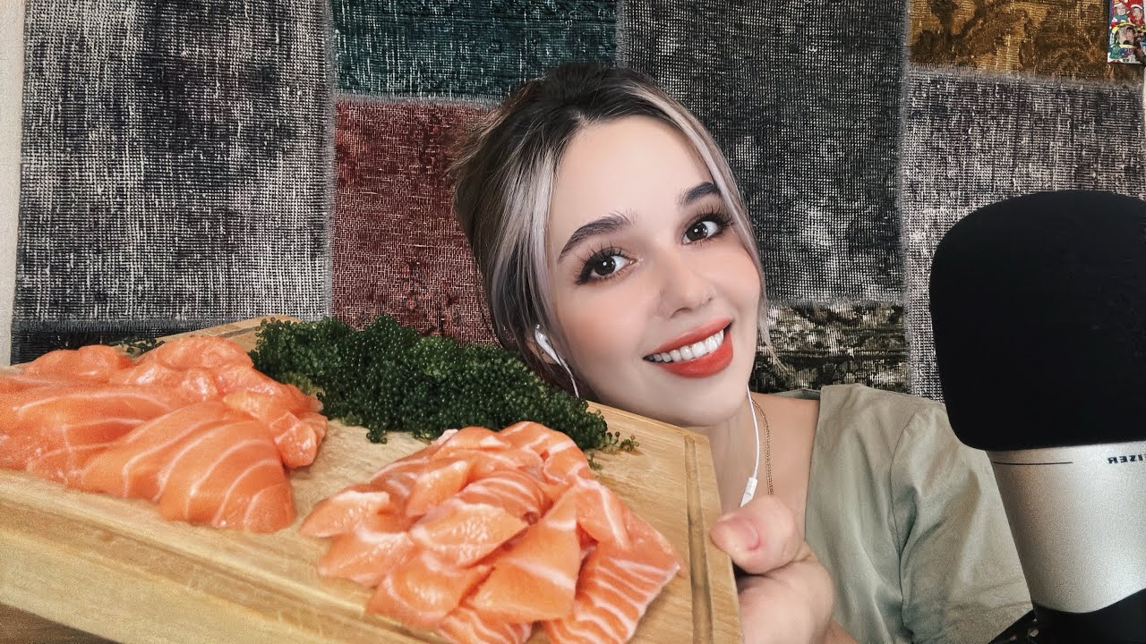 ASMR eating salmon and seaweed - YouTube
