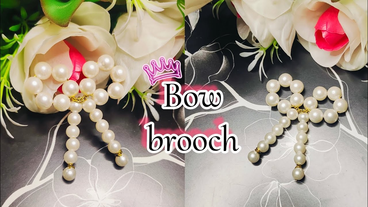 how to make pearls beads bow brooch🎀/pearls beads craft ideas//handmade ...