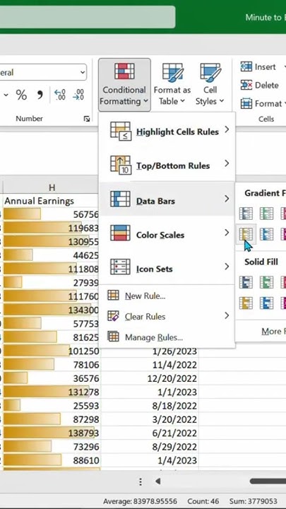 Data Bar Visuals In Cell Chart Shorts Shortsfeed Shortvideo Shortvideos Excel Youtube