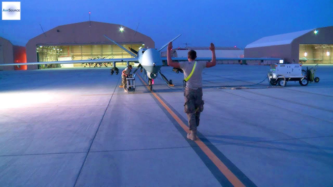 USAF MQ-9 Reaper Drone Night Launch Prep - YouTube