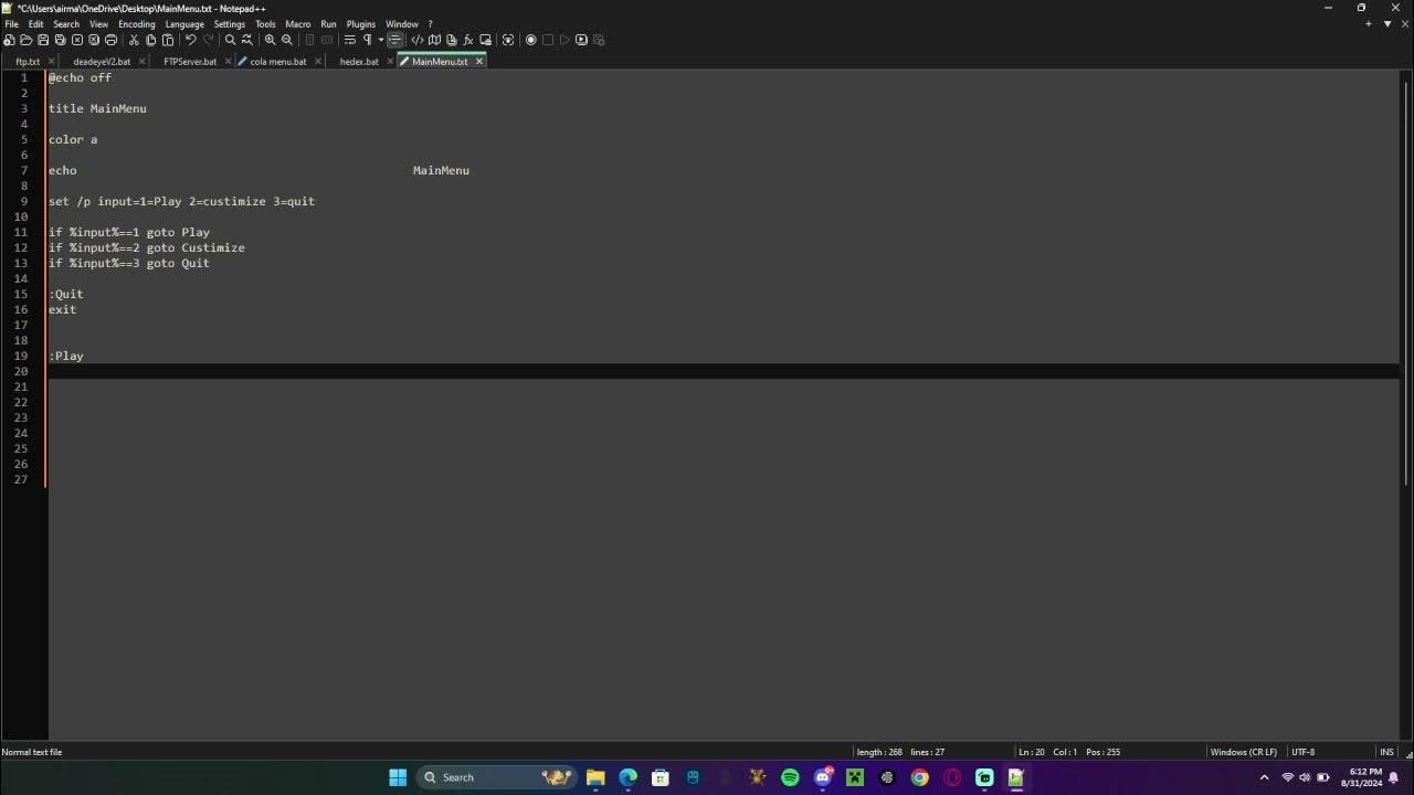 How to make a MainMenu in batch part 1 - YouTube