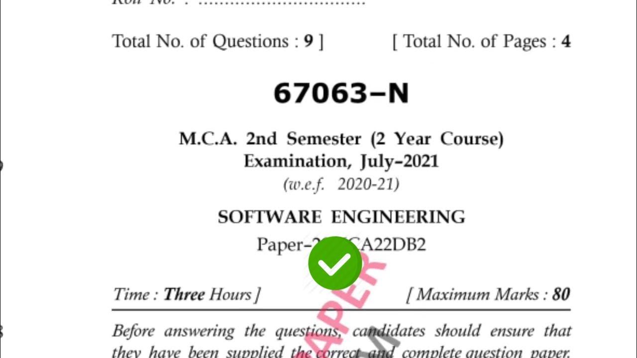 Mdu MCA 2nd Sem Software Engg Question Paper 2021 - YouTube