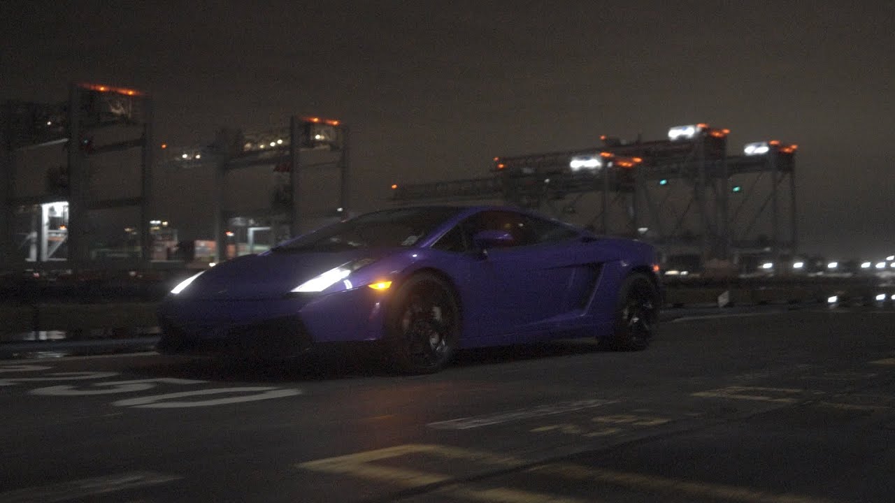 Purple Lamborghini Gallardo Driving Through the City at Night - YouTube