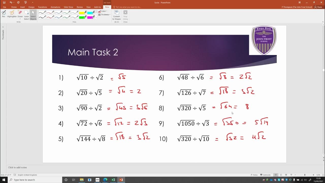 277 Multiplying and Dividing Surds - YouTube