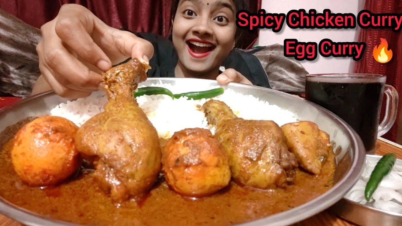 EATING SPICY CHICKEN CURRY,EGG CURRY WITH RICE 😋 FOOD EATING VIDEOS 🔥 ...