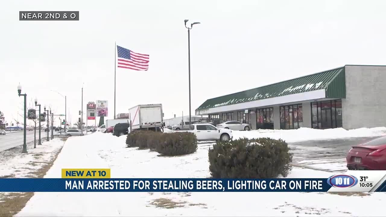 Man arrested for stealing beers, lighting car on fire - YouTube