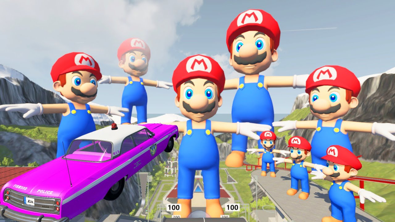 Colorful Cars vs Mario Friends On Car jump Arena - BeamNG Drive | Jean ...