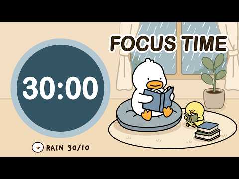 2 Hour Pomodoro Timer 30/10 | Rainy Study With Me | Rain Sounds