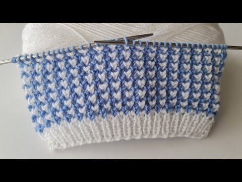 Sadece Düz örgü ile yapılan kolay iki renkli örgü modeli knitting patterns