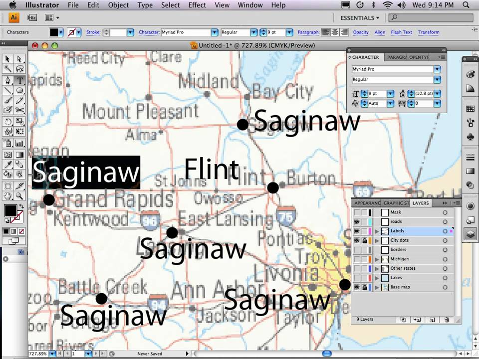 Part 7 of 9: Adobe Illustrator map tutorial CITY DOTS & LABELS - YouTube