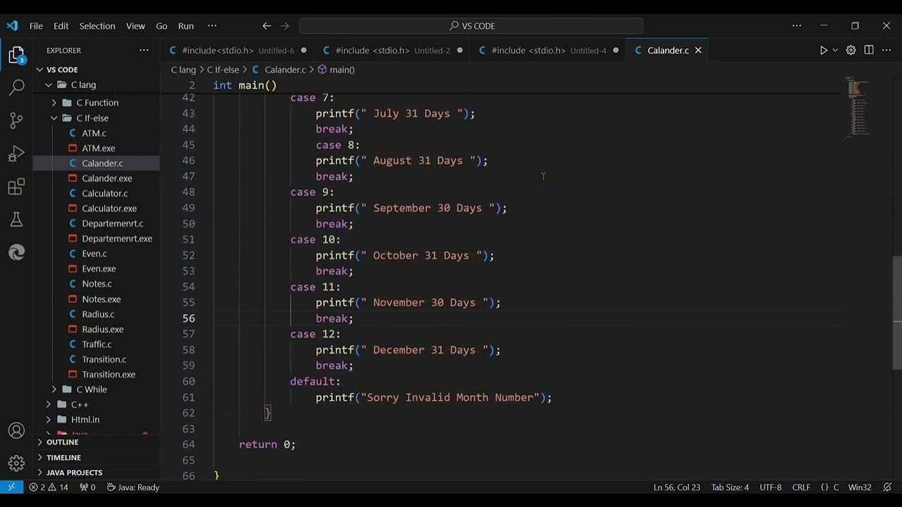 Calendar in C Program Visual Studio Code 2024 05 03 21 10 47 - YouTube