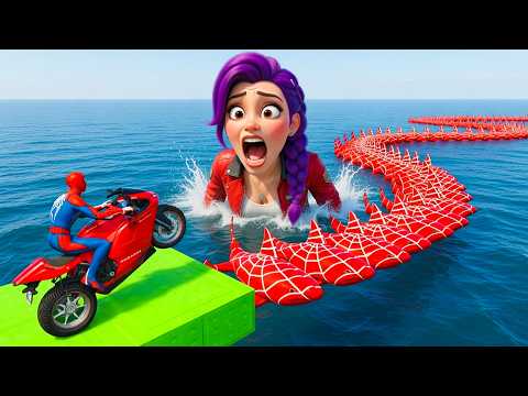 SPIDER-MAN against JUDY and RUMI Ride on Motorcycle STUNT FUNNY MOMENTS | GTA 5 MULTIVERSE?$?