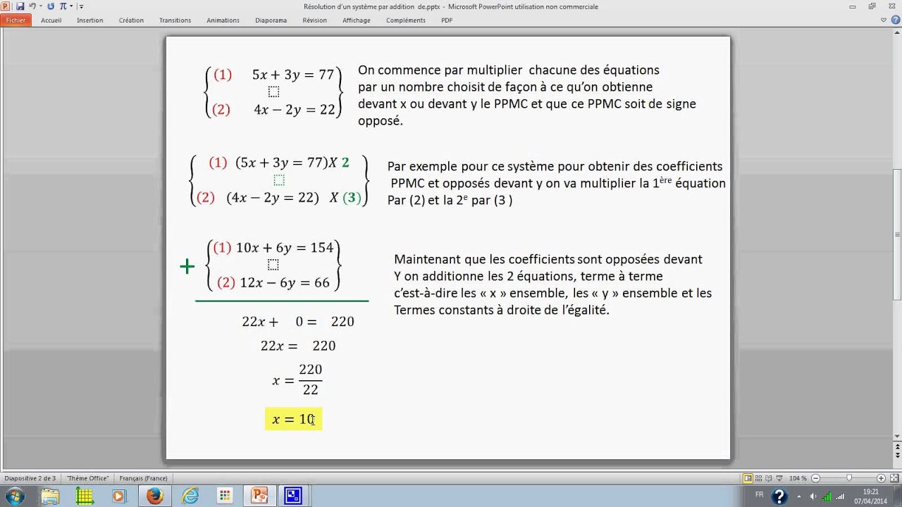 résolution d'un système de 2 équations à 2 inconnues par addition - YouTube