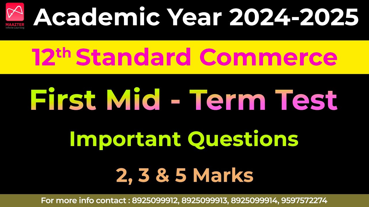 12th Std Commerce | First Mid-Term Test 2024 | Important Questions ...