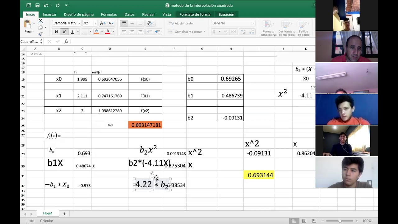 Interpolación cuadrática con excel parte 2 para la materia de Análisis Numérico y Métodos ...