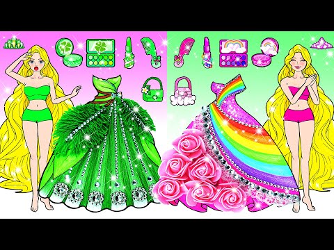 DIY Paper Doll - Pink VS Green Makeup And Dress Up Contest Challenge  Barbie Transformation Handmade