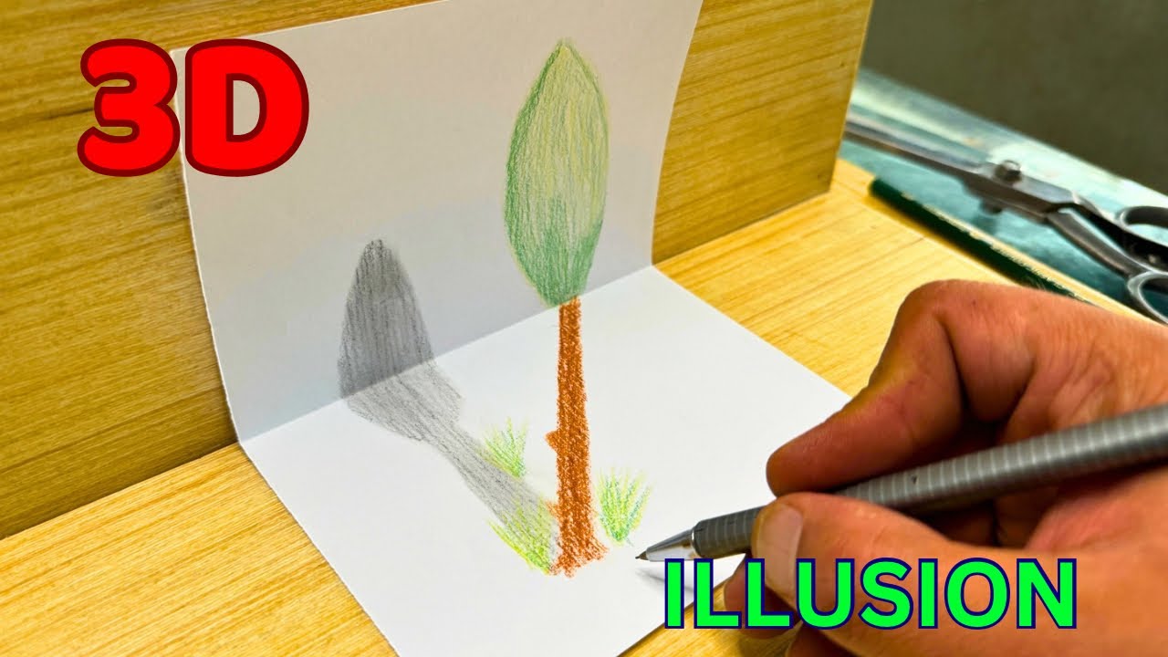 easy Trick art 3d drawing three on paper for beginner - how to draw 3d ...