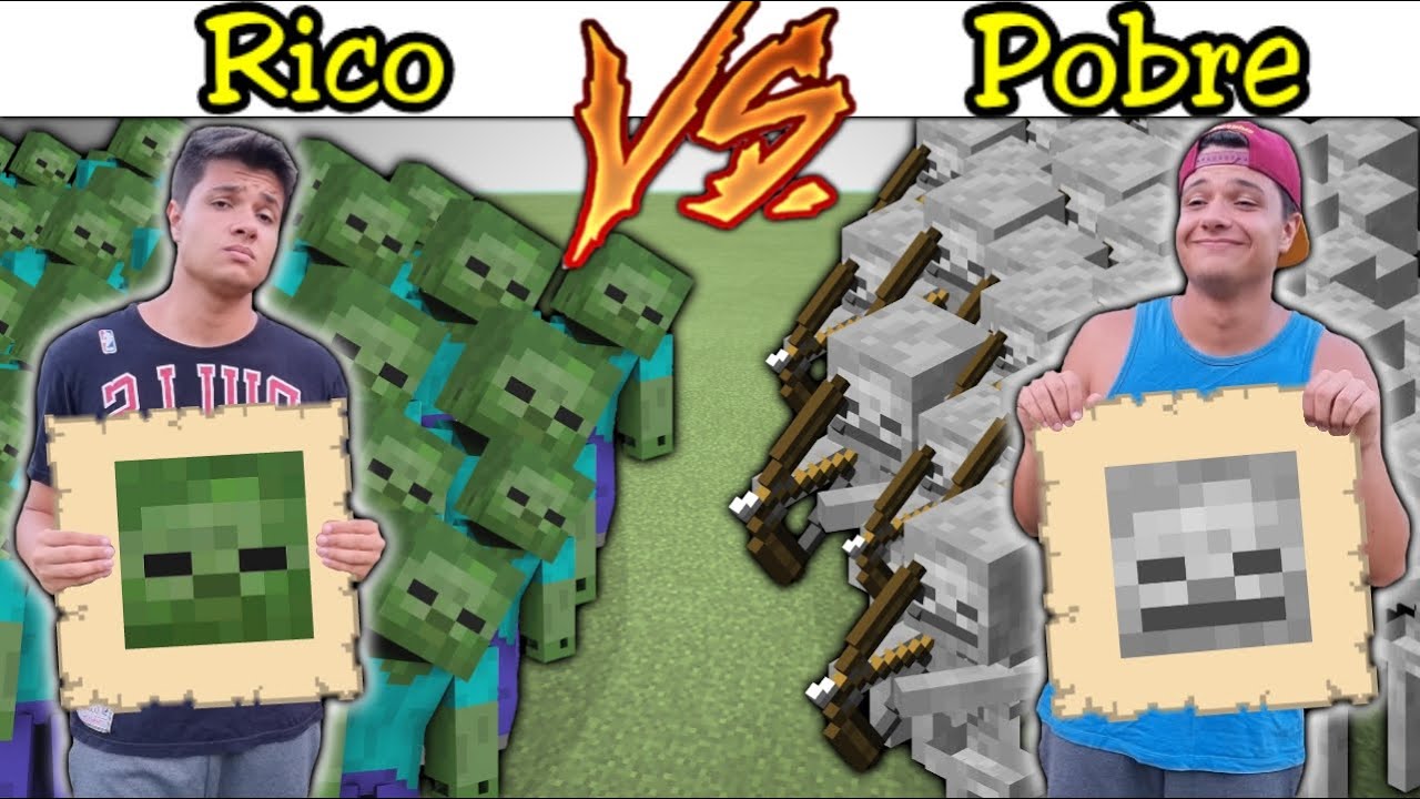 RICO VS POBRE NO MINECRAFT #124 - 100 ZUMBIS VS 100 ESQUELETOS !! - YouTube