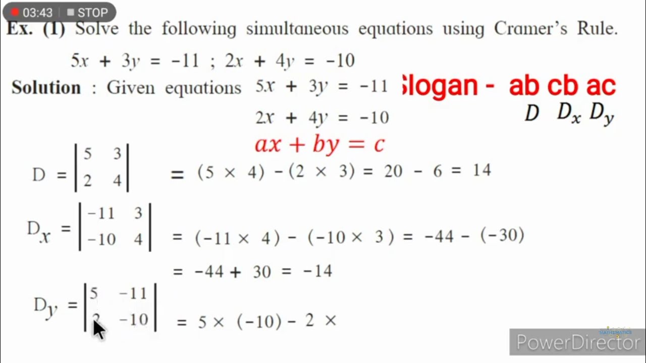 How to solve Simultaneous Equation by cremar's rule(Determinate Method ...