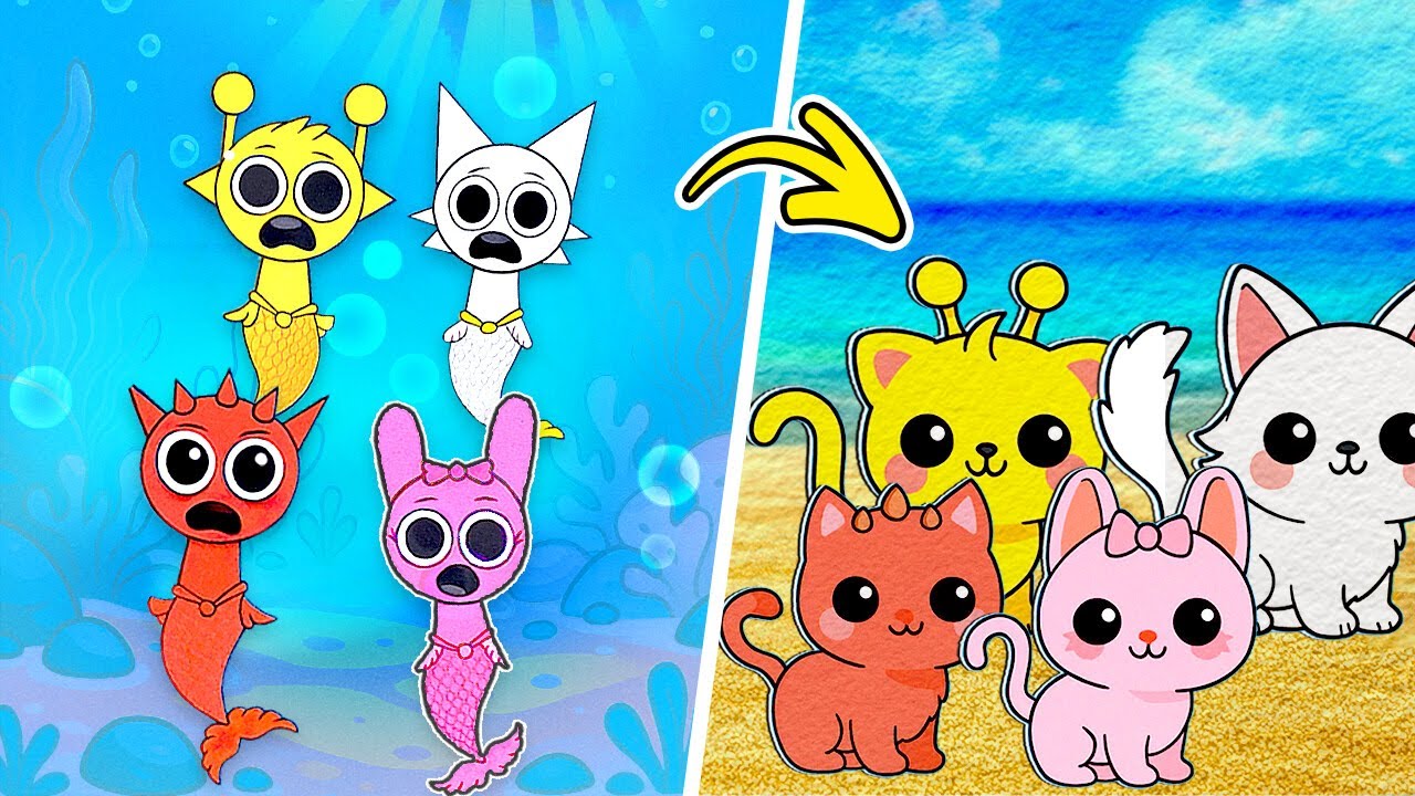 Sprunki Mermaids vs Sprunki CATS!🐱🧜‍♀️ Who Will Survive the CRAZY Paper ...