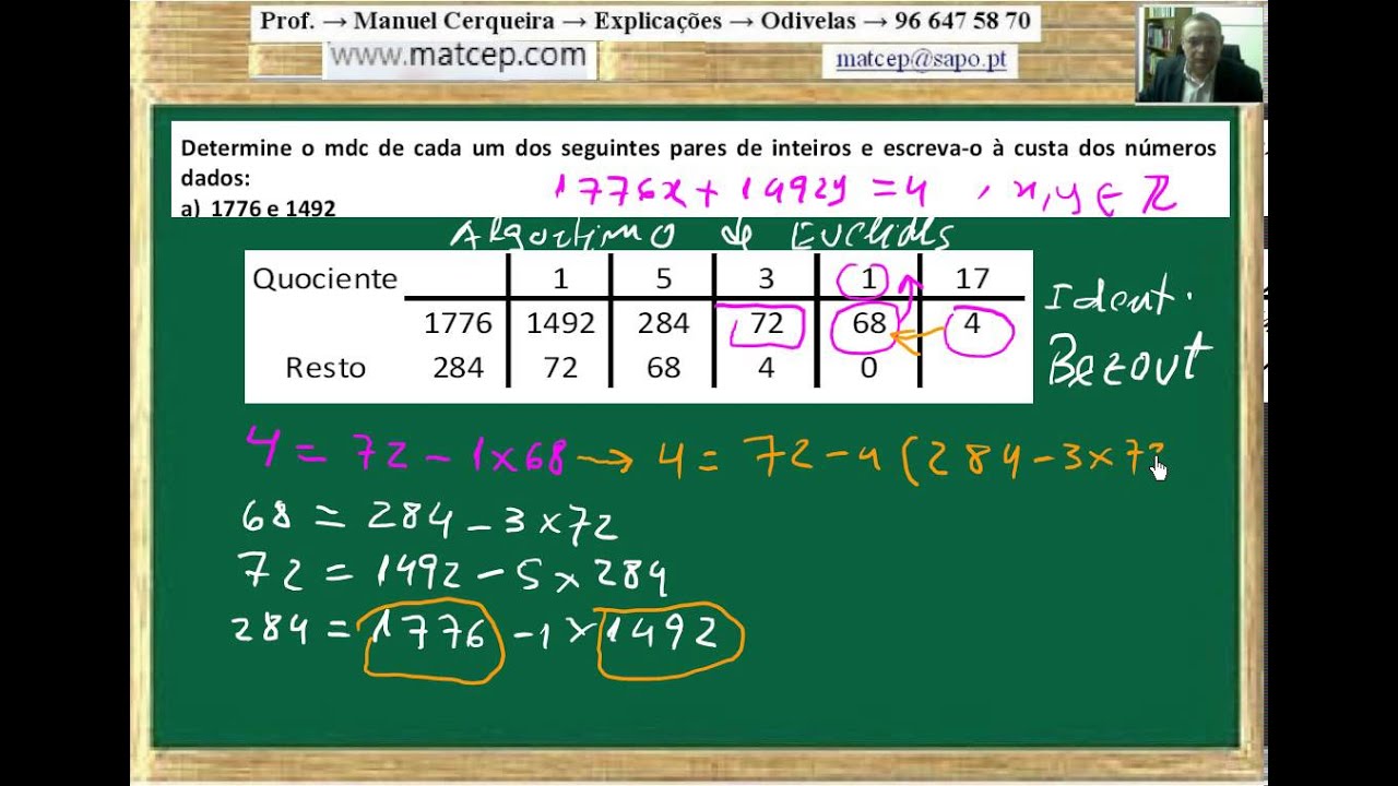 Algoritmo Euclides e mdc Identidade de Bezout e Equação de Diofanto ...