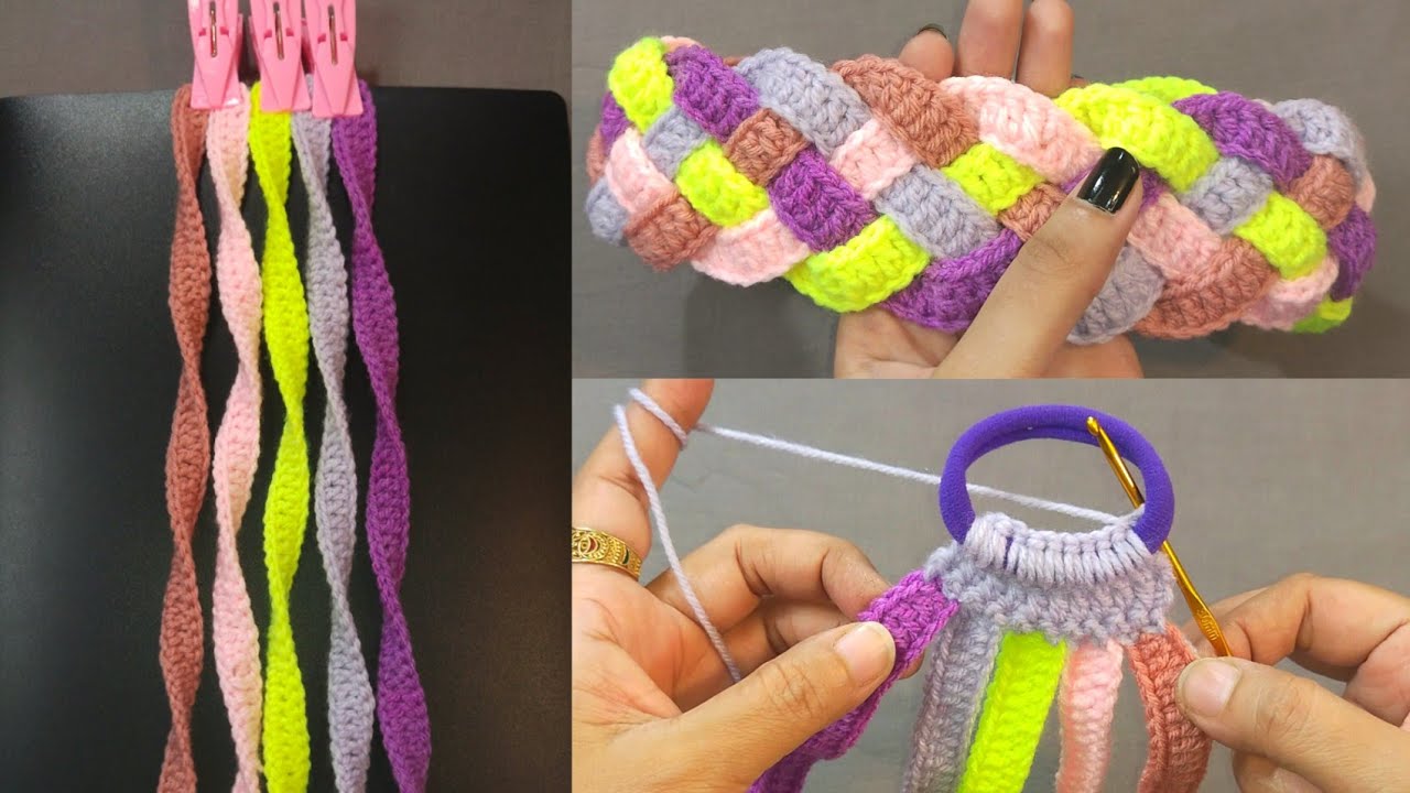 Crochet Headband - Braided Headband w/5 strings - YouTube