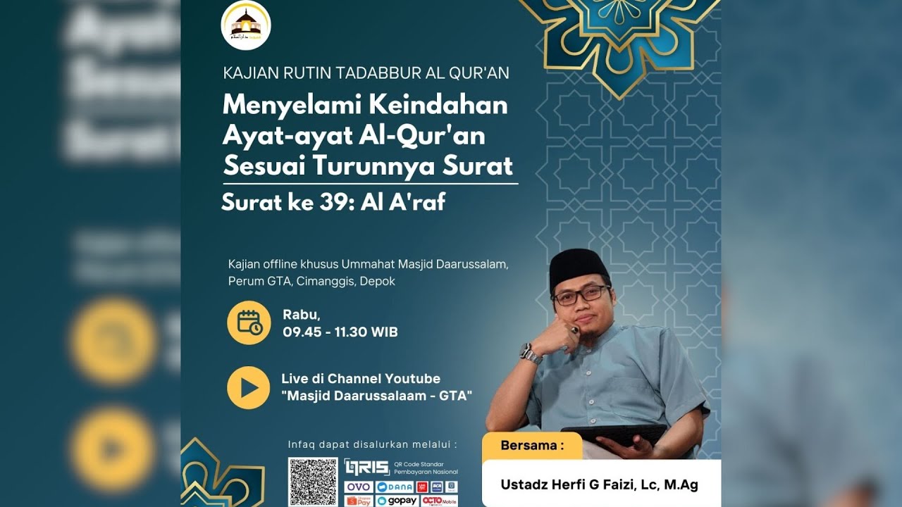 KAJIAN TADABBUR ALQUR'AN: QS. Al-A'Raaf |Ust. Herfi G Faizi, Lc, M.Ag ...