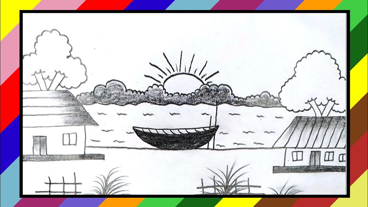 গ্রাম বাংলার সুন্দর প্রকৃতি | How to draw bd scene | Bd scene drawing ...