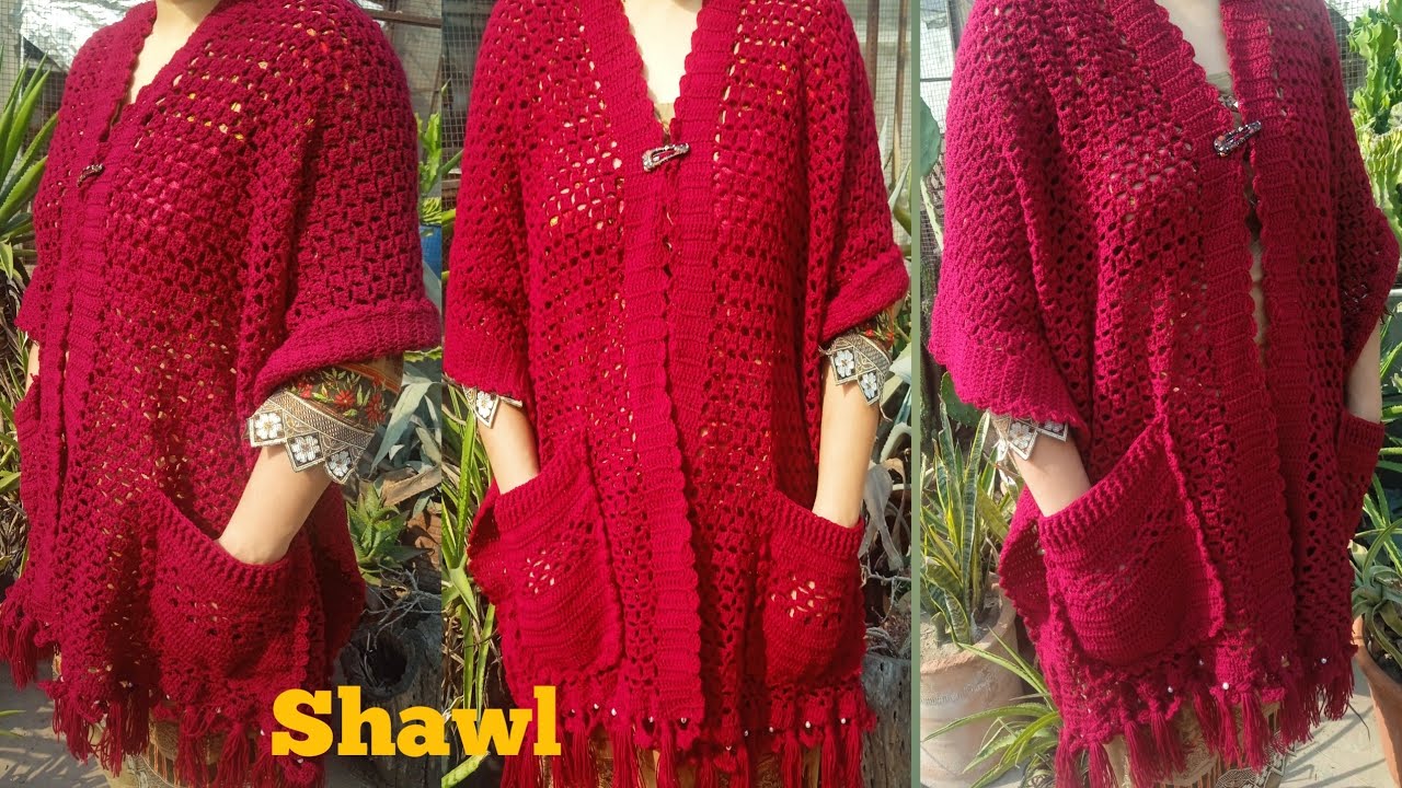 The Most 😍 Beautiful crochet pocket Shawl /easy 🌯wrap with Pockets/🧣 ...