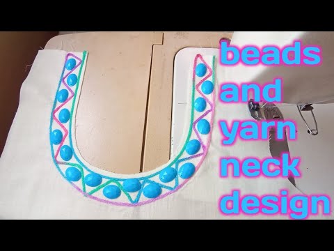 Beautiful neck design//beads and yarn neck design//round neck with ...