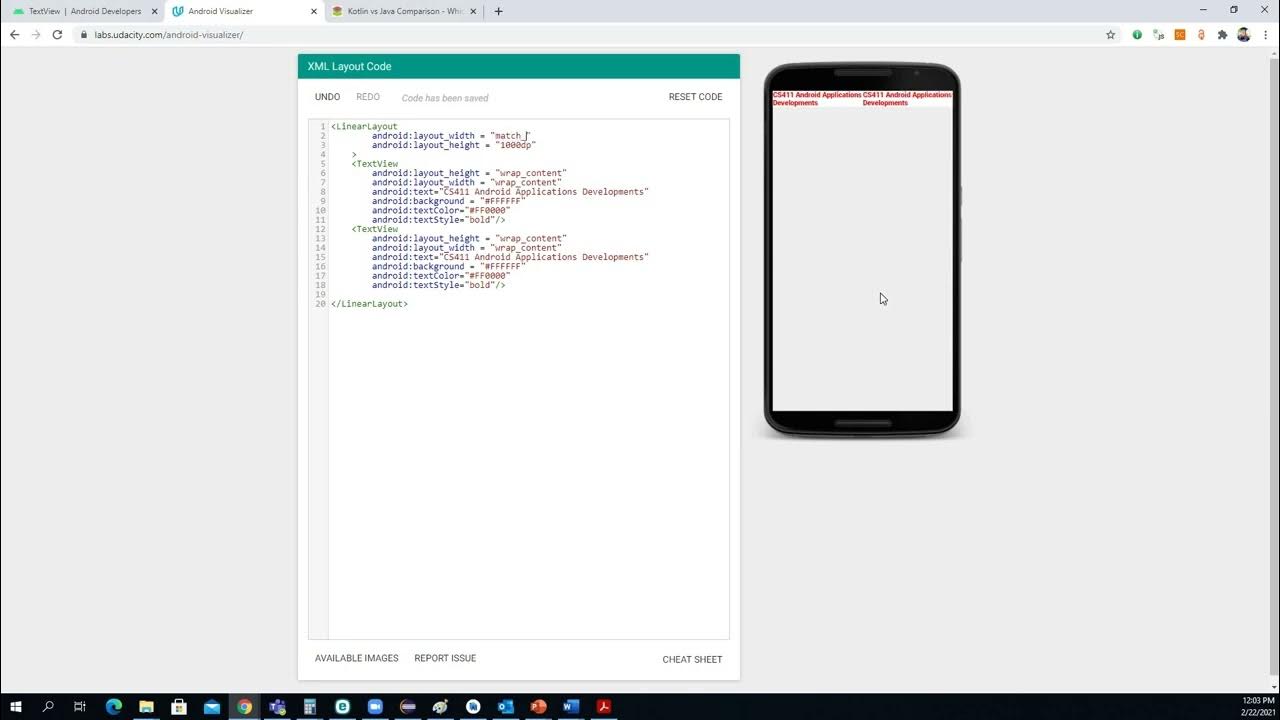 Class 3 CS411 Android Applications Development XML Visualizer Text View - YouTube