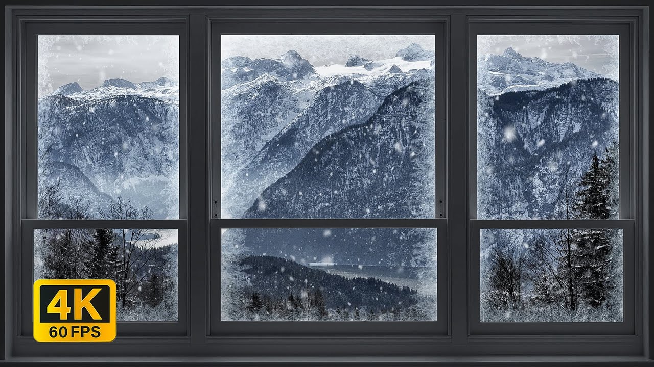 4K Winter landscape with snow window View - Relaxing, Calming, Ambience ...