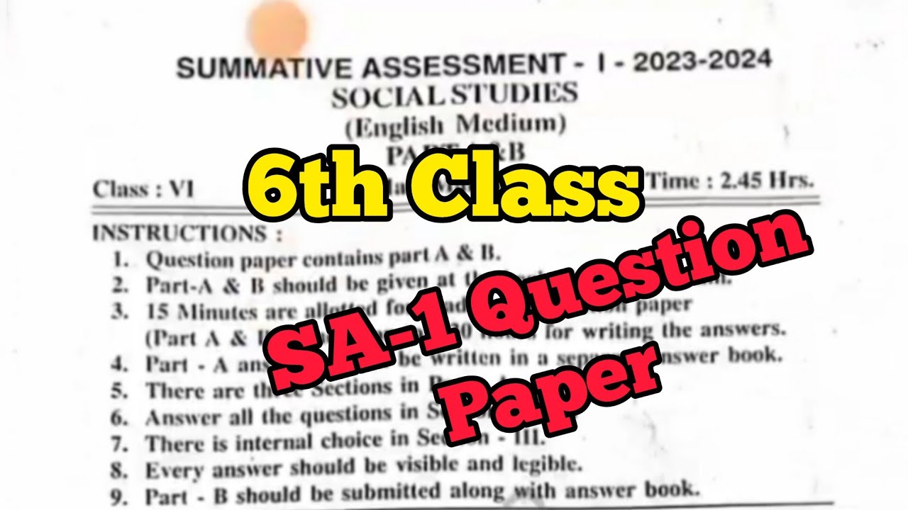 6th Class SA-1 SOCIAL Question Paper | SA-1 Social Question Paper ...