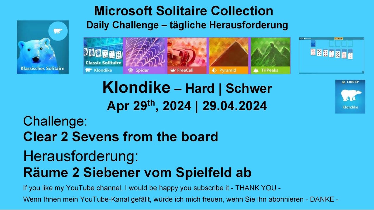Solitaire Daily Challenges | Klondike - Hard | Apr 29th, 2024 - YouTube