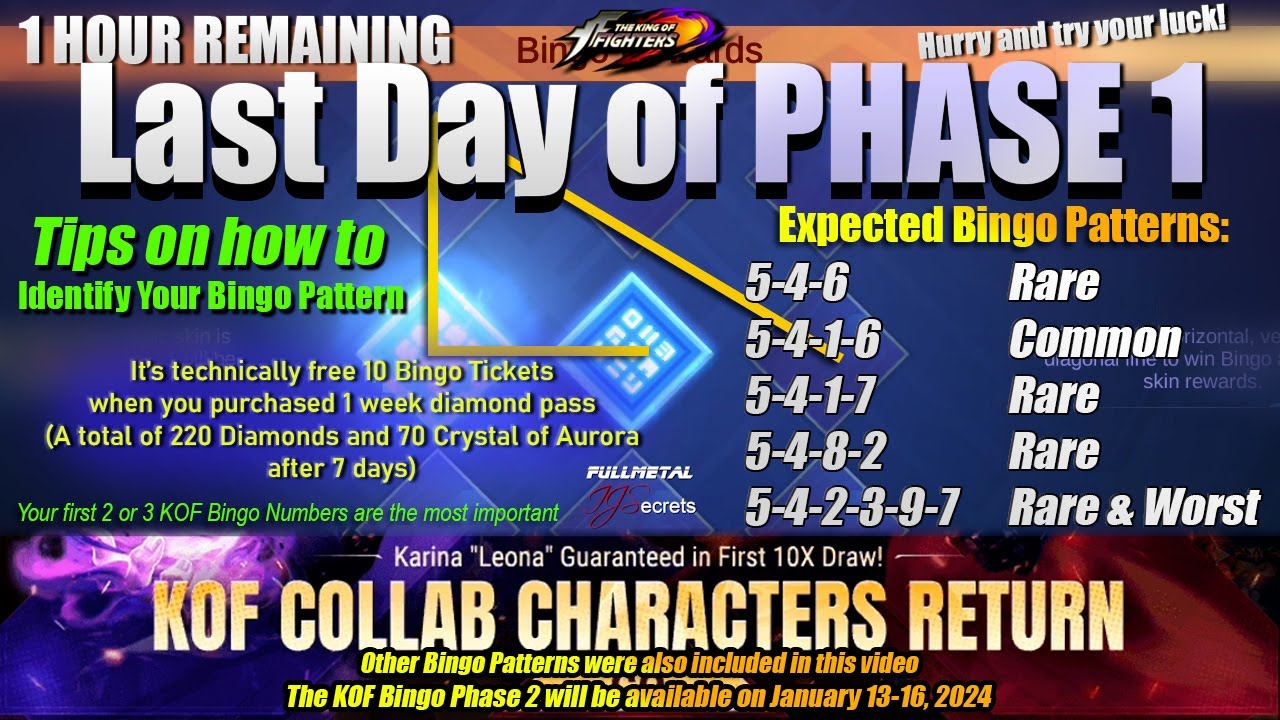 KOF Bingo 2024 Phase 1 Last Day 1 Hour Remaining before it totally ends ...
