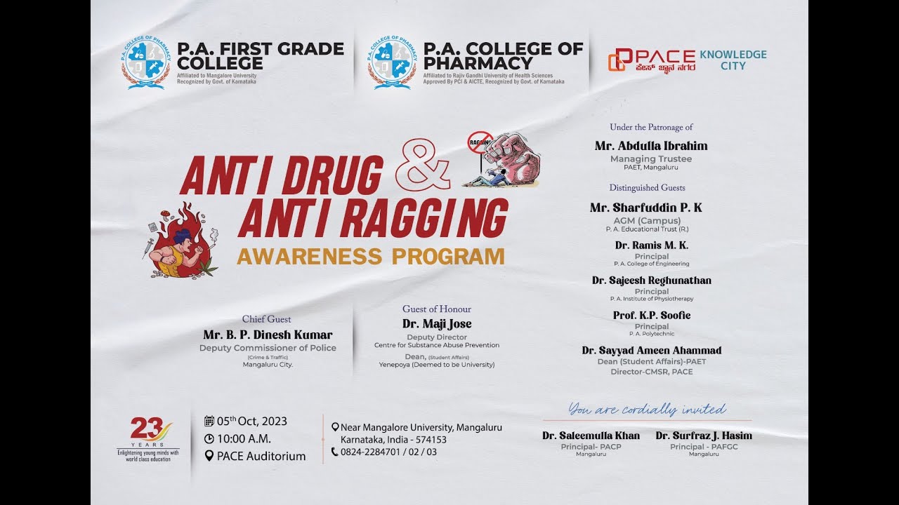 || ANTI DRUG & ANTI RAGGING AWARENESS PROGRAM || P.A FIRST GRADE ...
