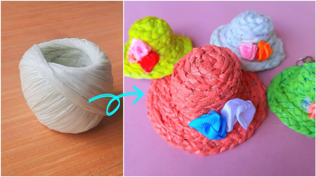 make a hat from polythene thread (key tag,Hair clip)/@AMU Cute Crafts ...