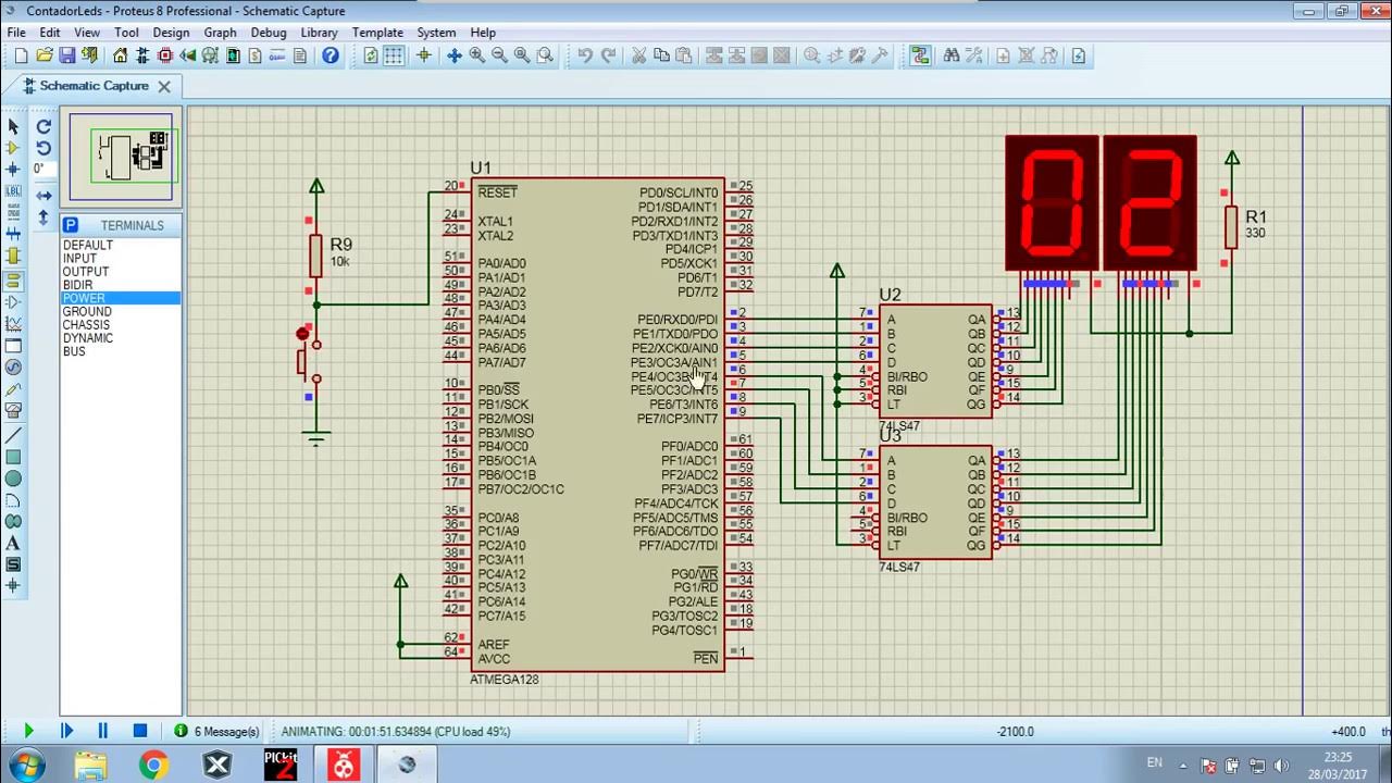 Proteus, decoder 7447, display 7 segmentos - YouTube