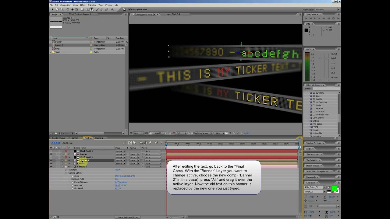 AfterEffects Video Tutorial - Billboard Text Banner - Ticker - YouTube