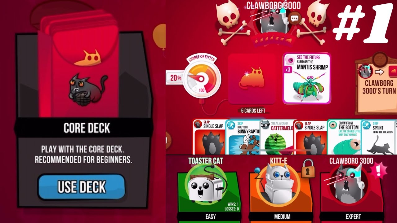 Exploding Kittens (Core Deck) Part 1 - Gameplay No Commentary (Easy ...
