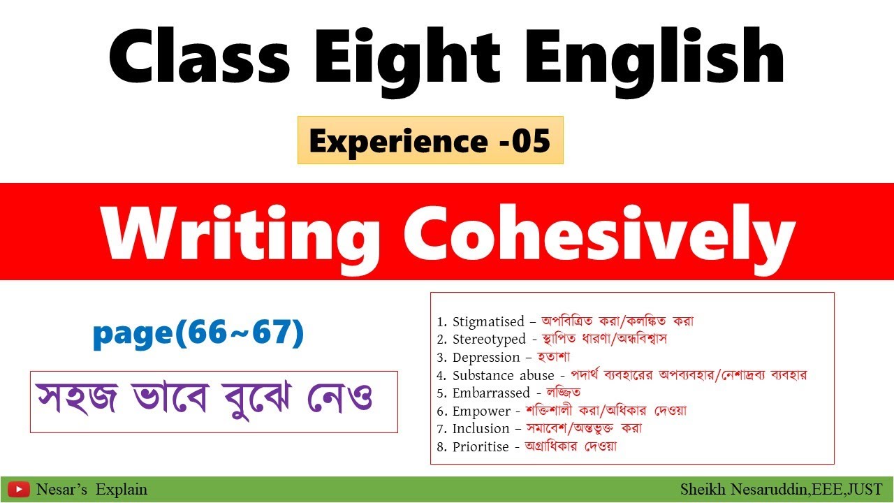 Writing cohesively Page (66~67) Class eight english experience 5 [Nesar ...